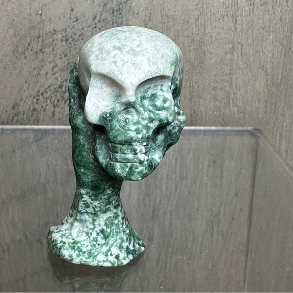 Accents | Jade Green Skull In Skeleton Hand Crystal Stone Carving ...